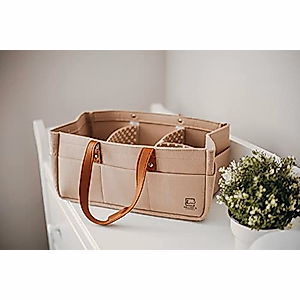 Keller's Corner Baby Diaper Caddy Organizer Beige Large & Small Pouch/Portable Holder Bag for Changing Table & Car/Nursery Storage Bin/Newborn Essentials Must Have