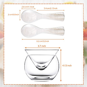 Glass Caviar Chiller Server Set and 2 Pieces Caviar Spoons 3.2 Inch Shell Spoon Mother of Pearl Caviar Spoons Round Handle for Caviar, Egg, Ice Cream, Coffee, Restaurant Serving