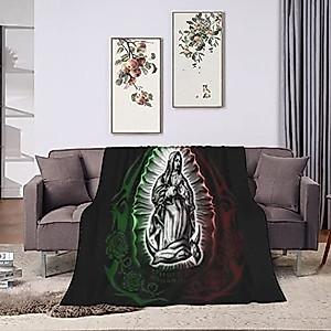Our Lady Virgin Mary Guadalupe Mexican Flannel Fleece Throw Blankets Super Soft Cozy Warm Plush Bedding for Adults Kids Lightweight Blankets for Couch,Sofa,Bed Halloween decor-80 x60