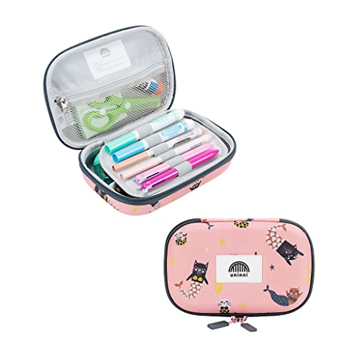 uninni Cat Mermaid Pencil Case for Girls And Boys - Large Kids Pencil Case with Mesh Storage Pocket & 2 Removable Dividers for Organizing Markers & Pens. Pencil Case for Kids with a durable design