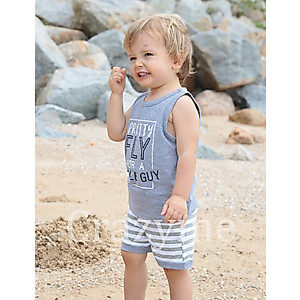 Crazyme Toddler Baby Boy Clothes Outfits Sleeveless Tops Striped Shorts Summer Baby Boys Clothes Set (Grey, 18-24 Months)
