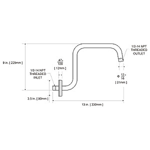 OFFO Shower Head Extension Arm 13 Inch, S Shaped High Rise Extender with Flange Shower Head Pipe Arm, Matte Black