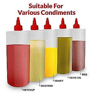 Reli. Plastic Squeeze Bottles, 24 oz. | 8 Pack | Condiment Squeeze Bottles for Sauces | Clear w/Red Twist Cap | 24 Ounce Hot Sauce, Ketchup Bottles | Squirt Bottles for Condiments, Olive Oil, Liquids