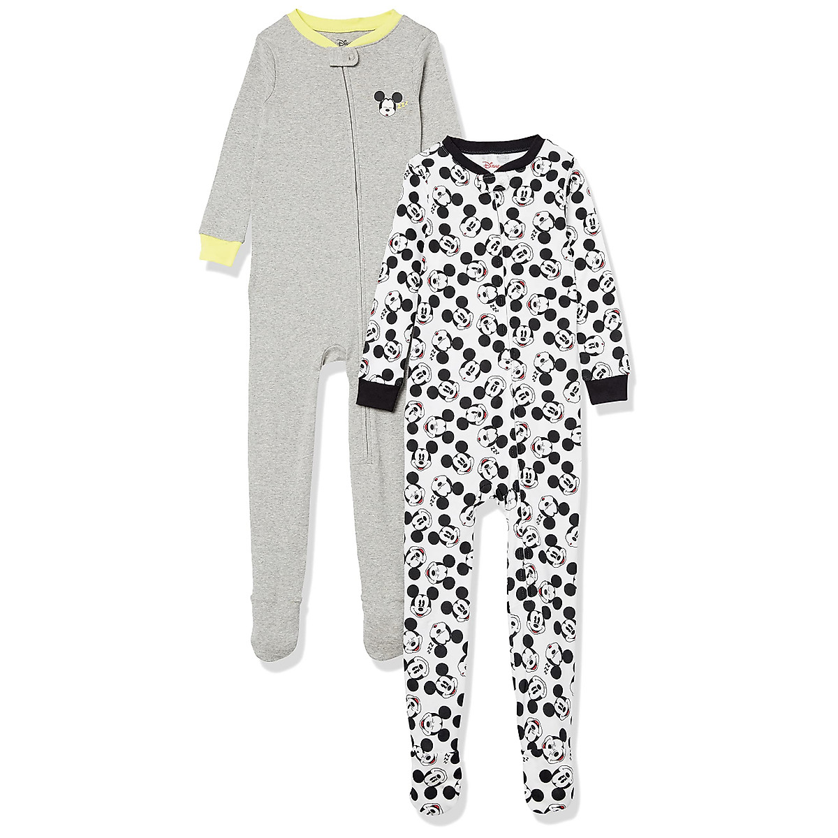 Amazon Essentials Disney | Marvel | Star Wars Unisex Babies' Snug-Fit Cotton Footed Pajamas, Pack of 2, Mickey Moods - Footed Sleeper, 18 Months