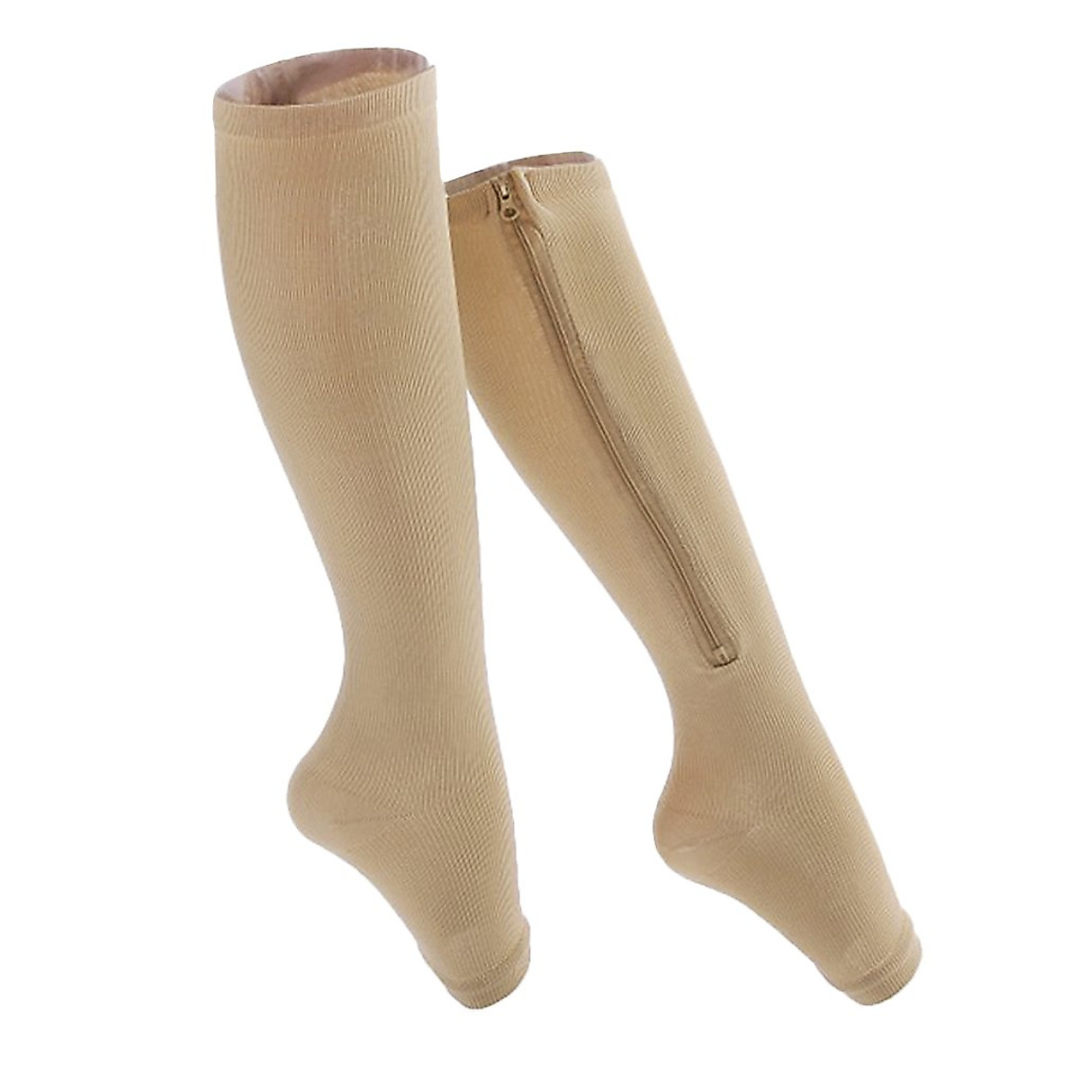 Open Toe Compression Sock, Support Zipper Stocking for Varicose Veins Edema Swollen Sore Legs, Help Circulation Pain Relief Anti Fatigue, Dance Workout Running Yoga Pilates Sleeve Socks Beige