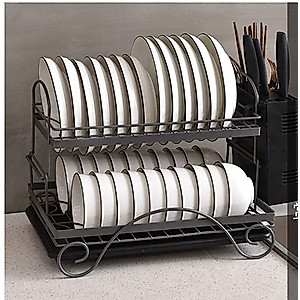 Plate Rack Draining Dish Rack Dish Drying Rack, 2-Tier Drying Organizer Storage Shelf Drainer For Dishes, Bowls, Utensils Pan Plate Holder
