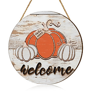 Boao Thanksgiving Welcome Sign for Front Door Hello Pumpkin Wood Sign Autumn Harvest Door Hanger Fall Farmhouse Decor Hanging Porch Sign Rustic Outdoor Plaque Wall Art Thanksgiving Decoration for Home