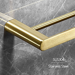 Towel Rail Bar, Stainless Steel Double Towel Holder, 40cm - 80cm Wall Mounted Polished Bath Towel Rack for Bathroom and Kitchen, Gold
