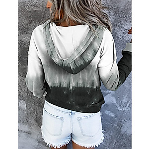 FARORO Hoodies for Women Pullover Tie Dye Gradient Sweatshirts Loungewear Long Sleeve Sports Top Workout with Buttons Grey