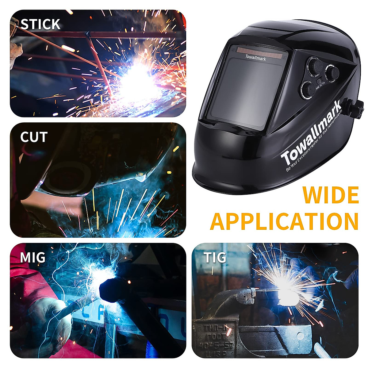 Auto Darkening Welding Helmet, 3.95”×3.9” Large Viewing Welding Hood, True Color Solar/Battery Powered Welder Mask, 4 Arc Sensor Wide Shade 4~5/9-9/13 for TIG/MIG/Stick/Cut