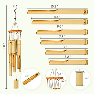 Wooden Wind Chimes Bamboo Windchimes Outside 30" Handcrafted Wood Wind Chime with Natural Relax Beautiful Sound and Amazing Deep Tone for Patio Garden Outdoor Home Decor(Yellow)