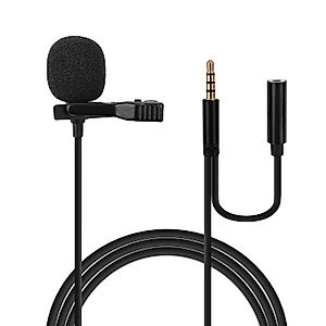 Koffmon Omnidirectional Mini Wired Clip-on Microphone Cable Lavalier Lapel Microphone with 3.5mm TRRS Audio Cord for Recording, Interview, Teaching, Vlog