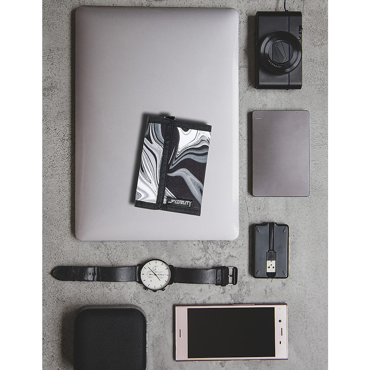 Fydelity 80's RFID Blocking Wallet - Mens and Women's RFID Wallet for Cards and Cash Bifold Hook & Loop Wallet Retro Wallets Men Women, Girls and Boys Wallet BLACK SLICK