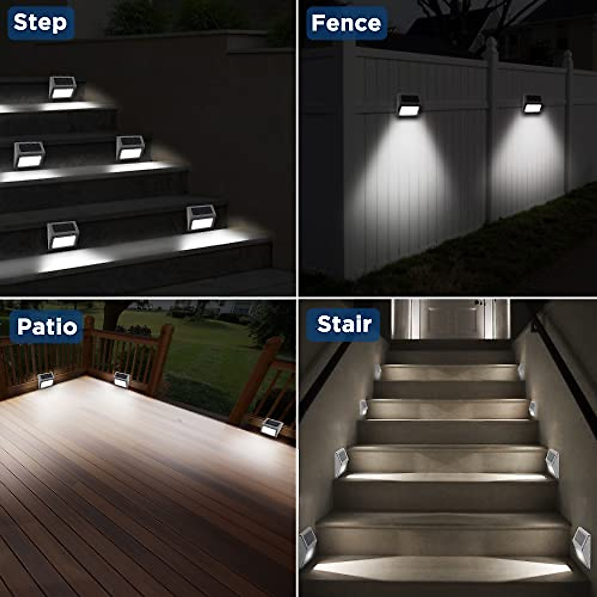 Solar Powered Step Lights,12 Pack Solar Deck Step Lights Outdoor, Stair Lights Waterproof for Driveway, Fence, Patio, Garden, Pathway, Cold White