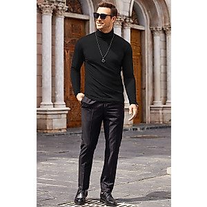 COOFANDY Men's Casual Slim Fit Turtleneck T Shirts Lightweight Basic Cotton Pullovers