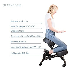 Sleekform Atlanta Ergonomic Kneeling Chair - Home Office Desk Stool for Back Posture Support, Comfortable Cushions, Angled Seat, Wheels, Rolling, Black