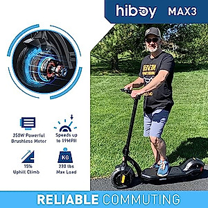 Hiboy MAX3 Electric Scooter, 350W Motor 10" Pneumatic Off Road Tires Up to 17 Miles & 18.6 MPH, Adult Electric Scooter for Commute and Travel