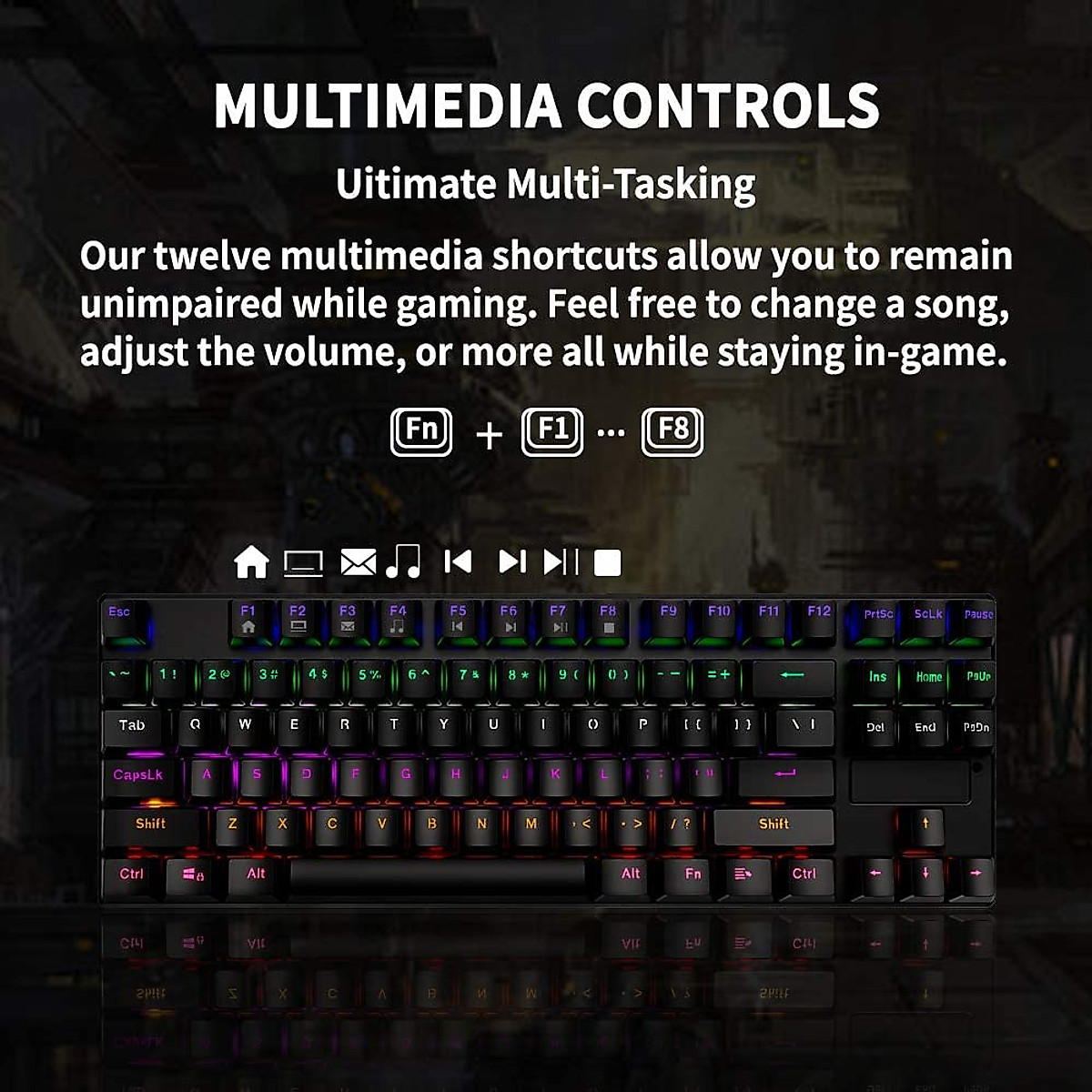 STOGA Mechanical Gaming Keyboard, Anti Ghosting USB Wired Gaming Keyboard with 87 Keys, Alloy Base, 10 Kinds of Backlight Modes LED Backlit