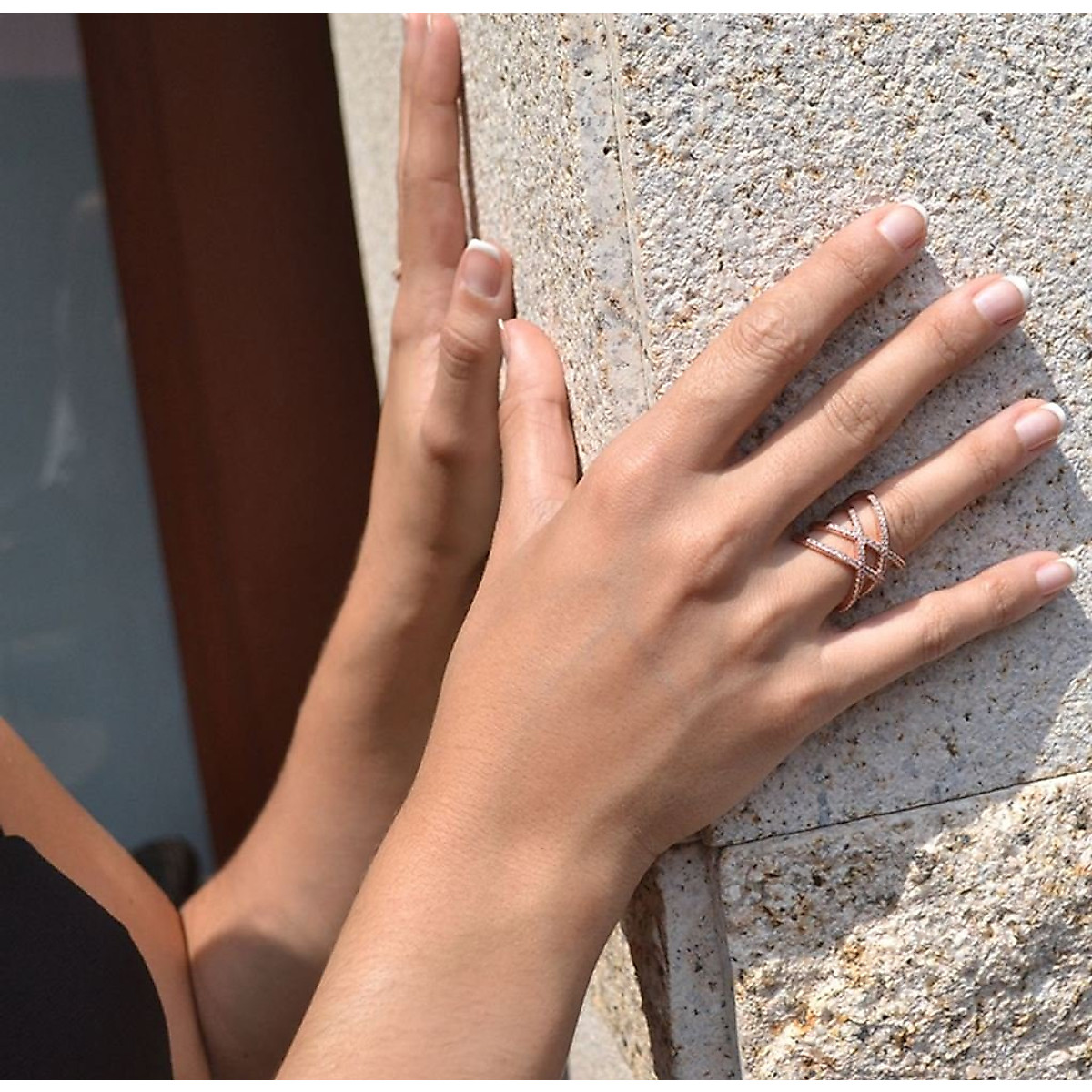 LEMON GRASS Rose Gold Double Criss Cross Ring CZ Pave Crossover Fashion Band Size 8