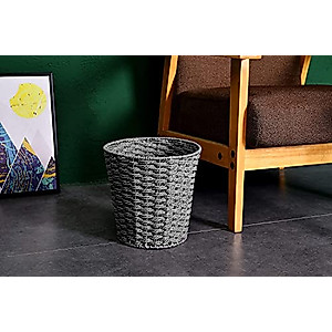 Zuvo [2 Pack] Round Wicker Waste Paper Bin and Basket, Rubbish Basket for Bedroom, Bathroom, Offices or Home (Gray)
