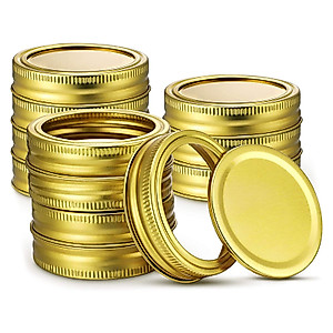 GOLDEN HARVEST 24 Pieces Canning Jar Lid and Ring WIDE MOUTH Jar Ring Bands Set Split Type LidsLeak Proof and Secure Canning Jar Caps (Gold, 86 mm)