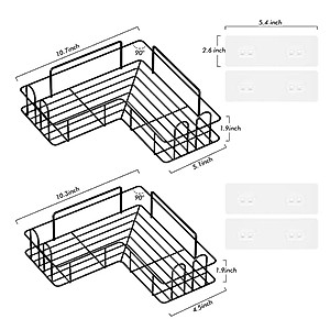 Corner Shower Caddy, 2 Pack Self Adhesive Bathroom Organizer with Inside Hooks, No Drilling Bathroom Storage Shelves, Wall Mounted Shampoo Holder Rack for RV Apartment