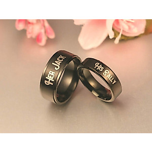 6mm His Sally Black Stainless Steel Romantic Women Ring Promise Anniversary Engagement Wedding Band (Her Size 7)