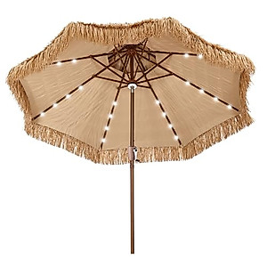 PUPZO 9 ft - Patio Umbrella, Tiki Thatched Outdoor Umbrella with Hawaiian Style Beach Umbrella with Center Light