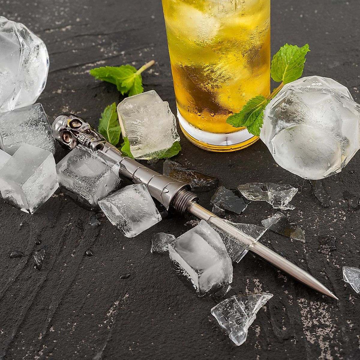 MUMIAO Ice Picks Zinc Alloy Handle Stainless Steel Tool With Safety Cover Ice Tool Kitchen Tool for Restaurant Bar Home (Dark Grey)