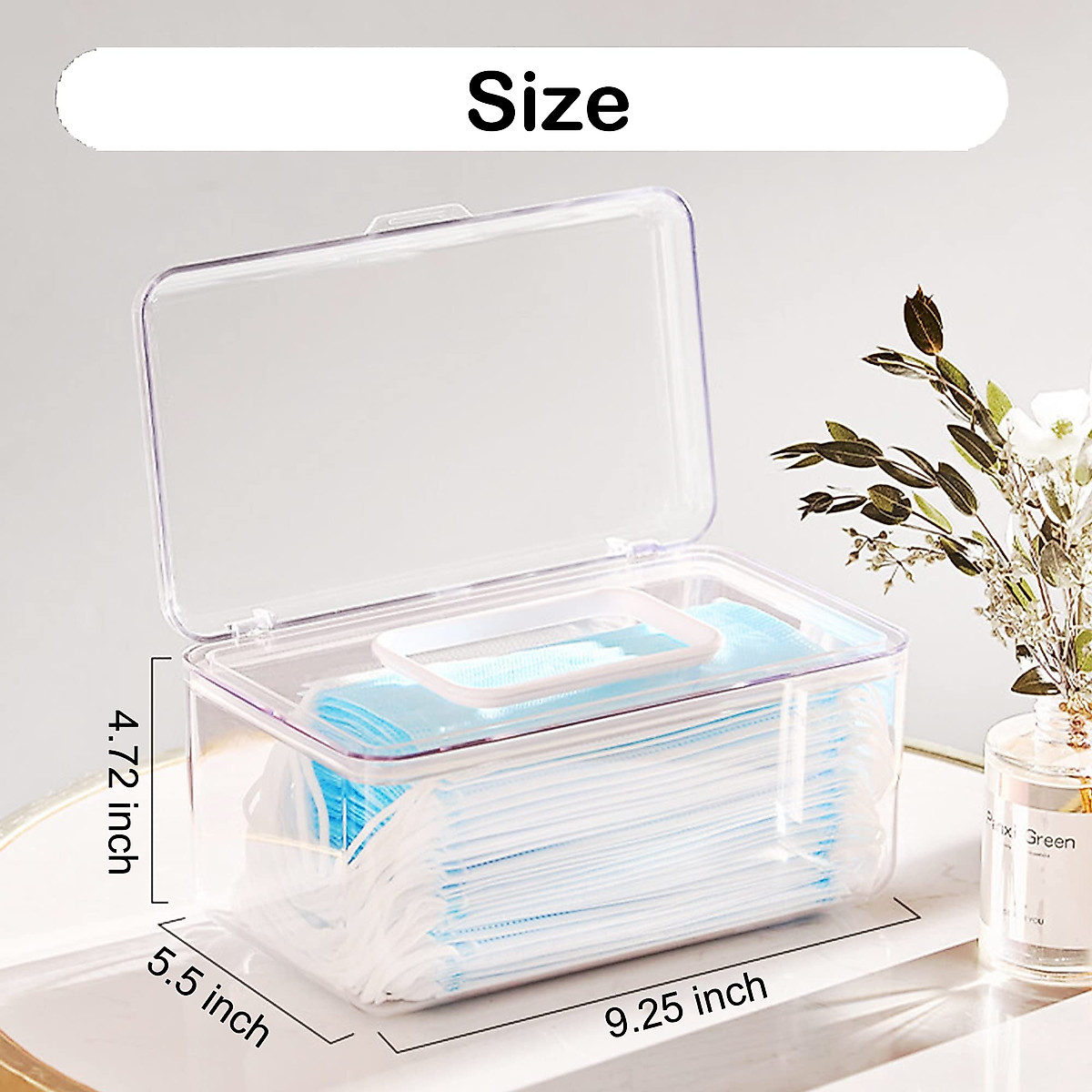 Aphbrada Face Mask Dispenser with Lid, Countertop Clear Storage Box Dispenser for Hygienic Masks, Gloves, Baby Diaper, Wet Wipes, Panty Liners - High Clarity Case for Home Office Car