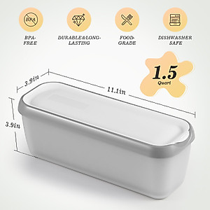 Ice Cream Containers，2Pack Ice Cream Containers for Homemade Ice Cream（1.5 Quart Each），Reusable Plastic Ice Cream Tubs Storage Containers Ice Cream Cups with Lids for Freezer