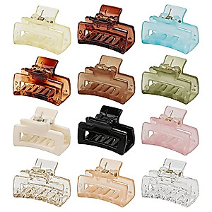 12 PCS Hair Claw Clips, Small Hair Clips for Women Girls, Mini Square Claw Clips, Rectangle Tiny Hair Jaw Clips, Non-slip Banana Clips Barrettes for Thin/ Medium Hair