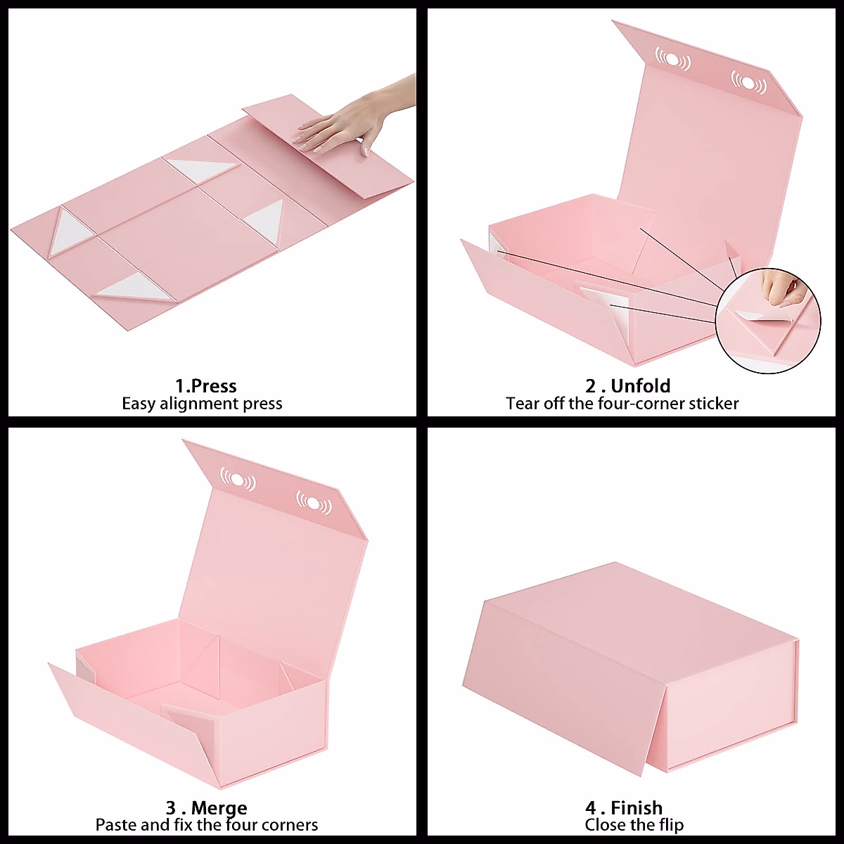 RYDDOY Pink Gift Box, 12x6x4'' Gift box for Presents with Lids Magnetic Closure Rectangle Collapsible for Bridesmaid Proposal Box, Wedding, Christmas, Halloween, Birthday Gift Packging