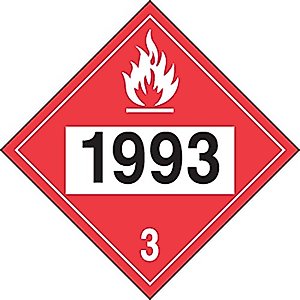 Accuform DOT 4-Digit Hazard Class 3 Adhesive Vinyl Placard, 1993" (Flammable Liquid/Combustible Liquid), 10.74" x 10.75", Black/White on Red, MPL736VS1