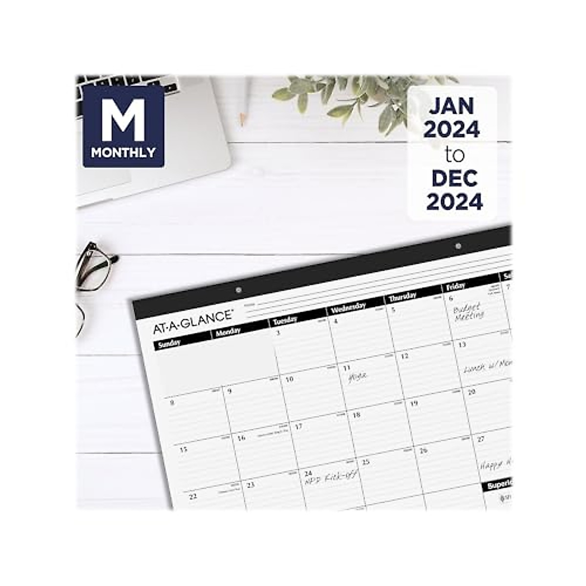 AT-A-GLANCE 2024 Desk Calendar, Desk Pad, 21-3/4" x 17", Large, Ruled Blocks, Monthly (SK240024)