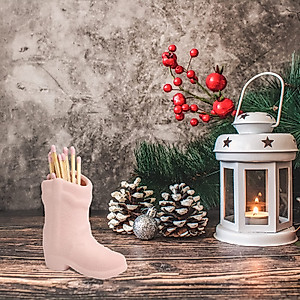 Cowboy Boot Match Holder, Ceramic Boot Match Holder with Striker Cute Indoor Decorative Accessory for Bathroom Bedroom Kitchen (Pink)