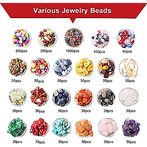 Yholin Crystals Beads for Jewelry Making Supplies Kit, Gemstone Crystal Stone Chip Beads with Spacer Stone Beads Pliers Jump Rings Elastic String for DIY Necklace Bracelet Earring Jewelry Making