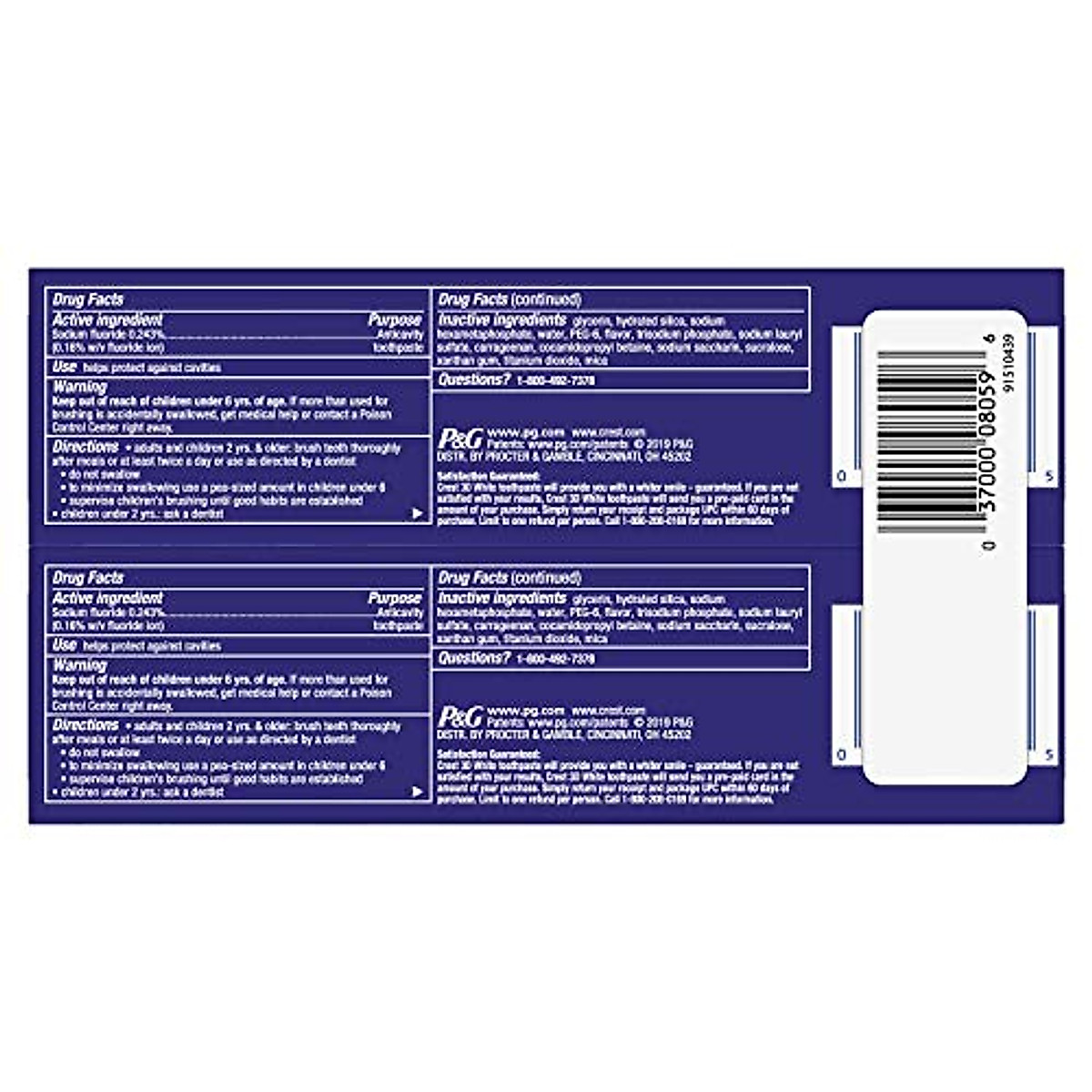 Crest 3D White, Whitening Toothpaste Glamorous White, 4.1 oz, Pack of 2