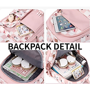 RRRWEI Cute Backpack For School Aesthetic Big Kawaii Backpack For Girls Student Bookbags Preschool Elementary (pink)