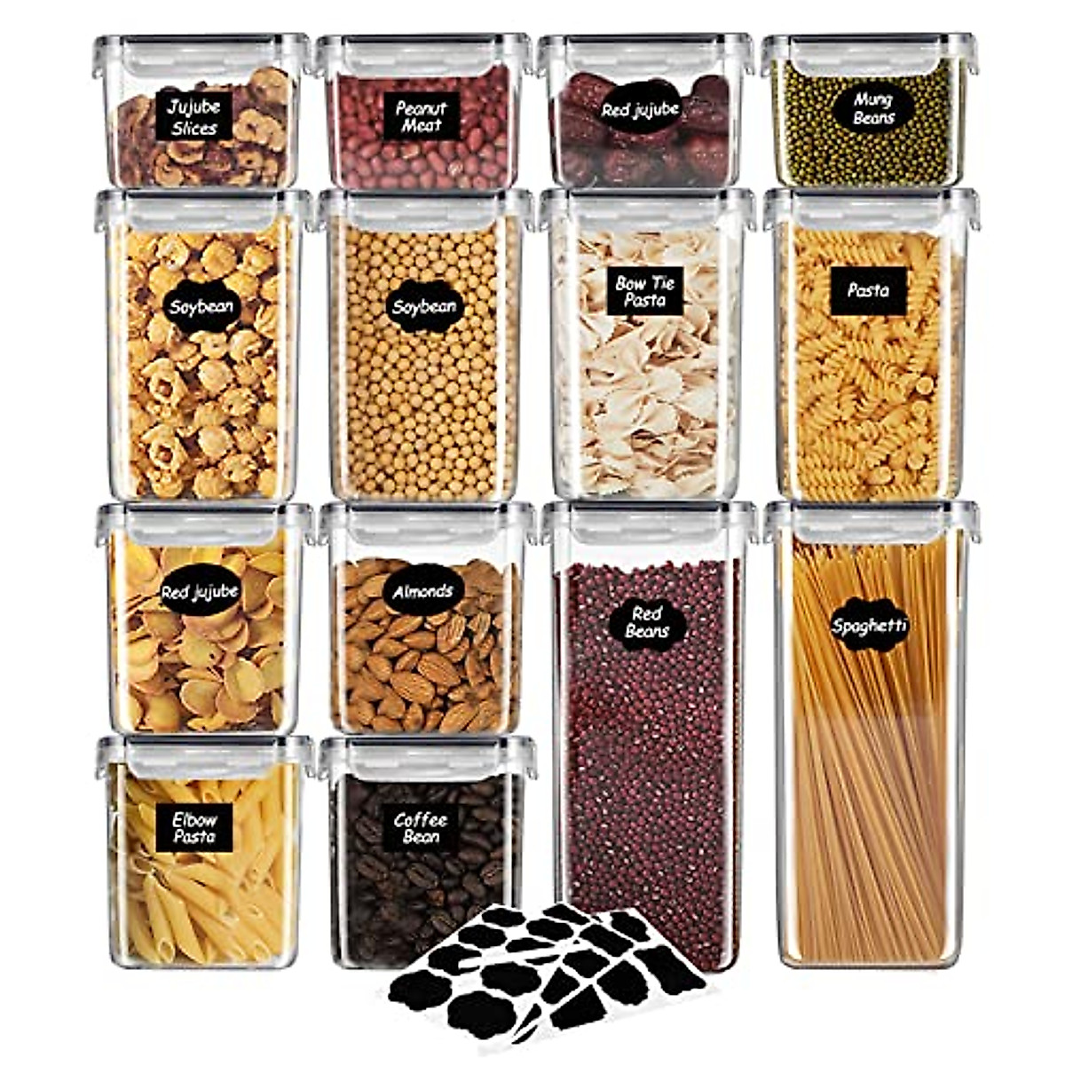 Airtight Food Storage Container Set 14 Pack, Kitchen and Pantry Organization Containers, BPA Free Plastic Cereal Containers with Easy Lock Lids, Kitchen Decor with 24 Labels & Marker