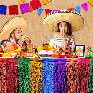 Mega-L Fiesta Party Decorations 2Pack Mexican Wavy Metallic Tinsel Foil Fringe Table Skirt for Dia De Los Muertos Table,Day of The Dead Decorations Perfect for Taco Birthday Party,Cinco de Mayo Decor
