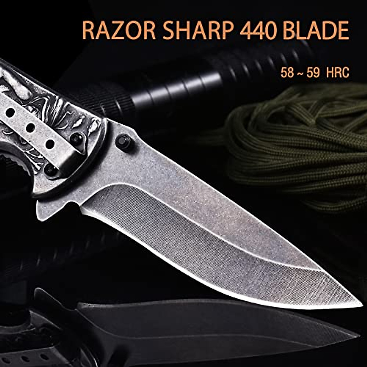 Vividstill Pocket Knife for Men, Folding Knife With Clip & Embossed 3D Mermaid Relief, Edc Knife For Men Outdoor Survival Camping Hiking Hunting