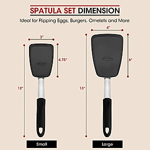 Unicook 2 Pack Flexible Silicone Spatula, Turner, 600F Heat Resistant, Ideal for Flipping Eggs, Burgers, Crepes and More, Black