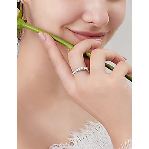 SILVERNANA Wedding Band for Women, Sterling Silver Moissanite Eternity Ring 7 Stones Moissanite Diamond Promise Ring Size 8