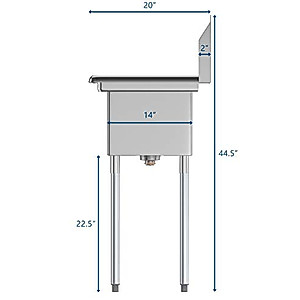 KoolMore 1 Compartment Stainless Steel Commercial Kitchen Prep & Utility Sink with Drainboard - Bowl Size 10" x 14" x 10", Silver, SA101410-12L3