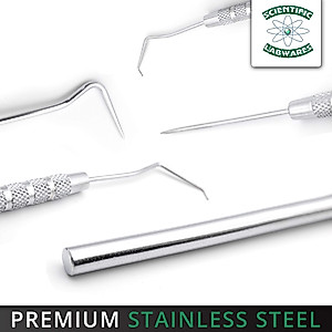Scientific Labwares 5-Piece Stainless Steel Precision Probe, Pick and Hook Set: Dissection, Clay and Wax Modeling, Sewing, Precision Work and More!