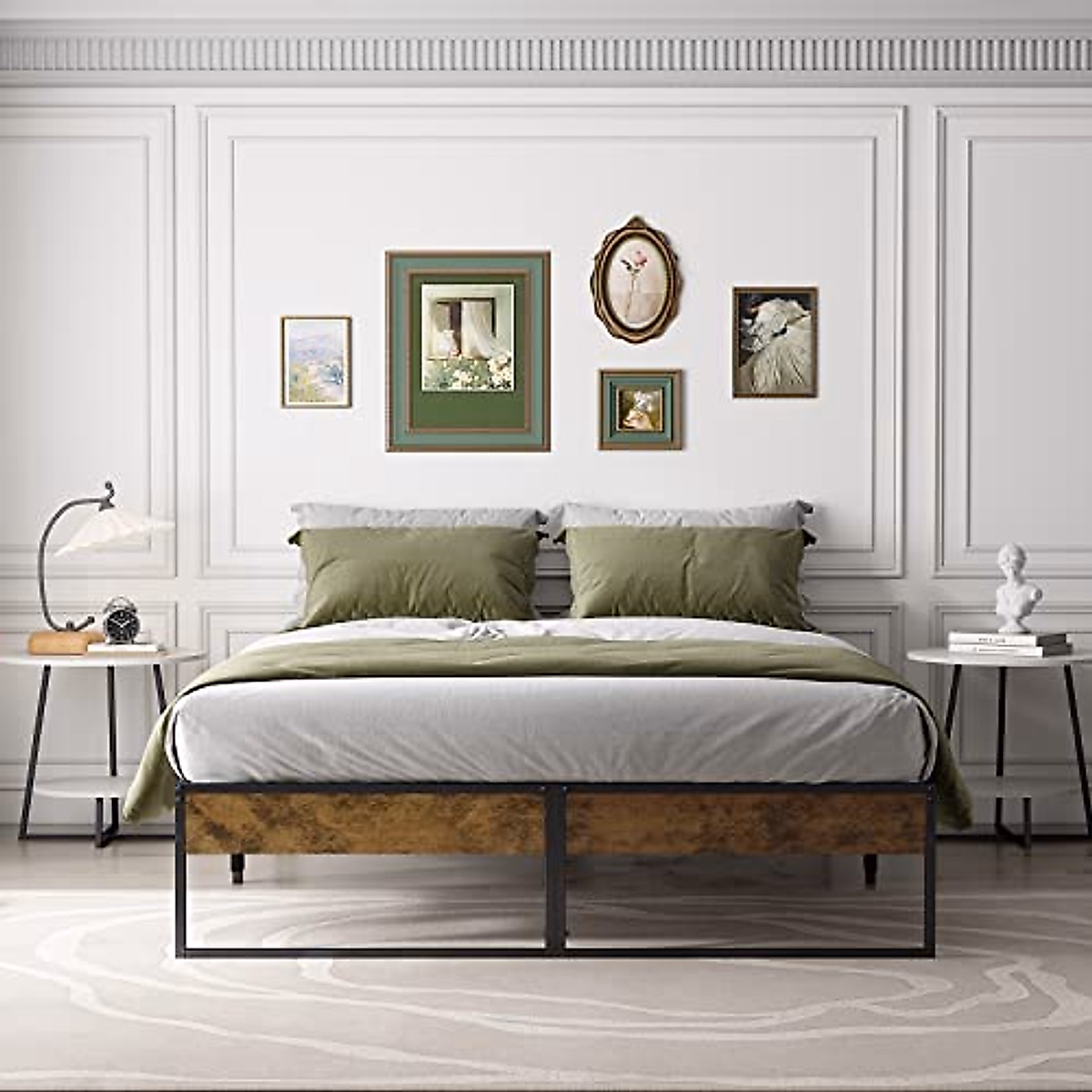 HOMWAYART Queen Bed Frames with Decorative Wood Panel, Storable High Platform Reinforced Steel Slats Support, Easy Assembly, Sturdy, No Box Spring Needed (Mahogany, Queen)