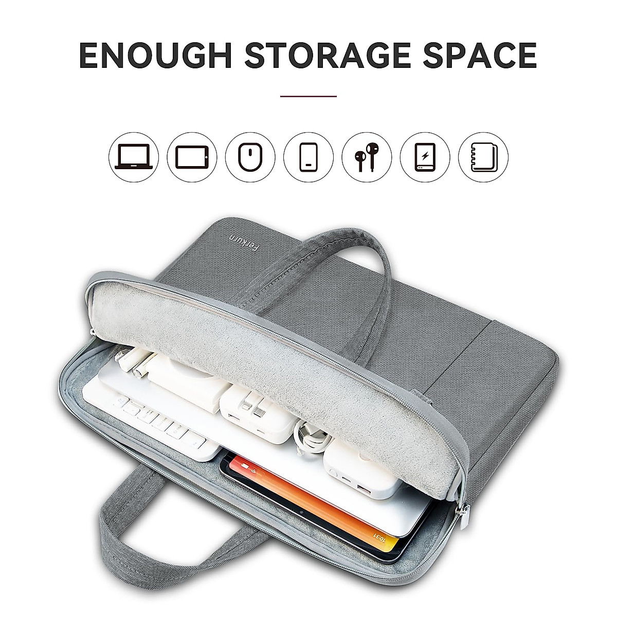 Ferkurn Laptop Bag Case Women Men Computer Sleeve with Shoulder Compatible with HP Envy Pavilion/Inspiron/Thinkpad/Vivobook/MSI/Surface,Waterproof Briefcase with Handle, Grey, 15 15.6 Inch