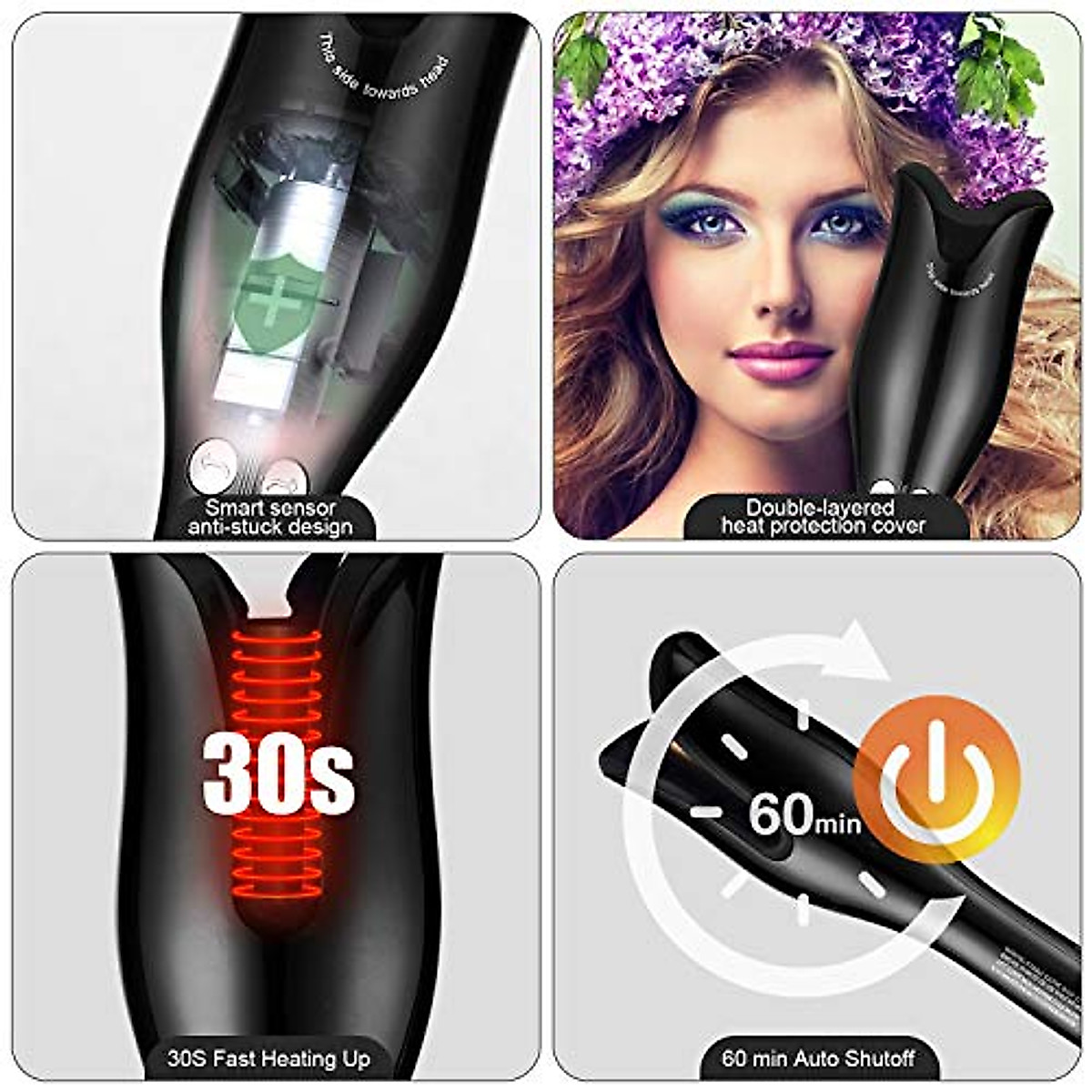 MIUOPUR Automatic Hair Curling Iron with Ceramic Ionic Barrel, Smart Anti-Stuck, Auto Rotating Hair Curling Wand with Temperature Display and Timer, Professional Hair Curler Styling Tool.