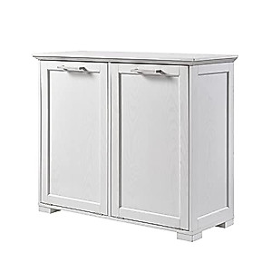 OLD CAPTAIN Double Tilt Out Trash Cabinet, Wooden Kitchen Garbage Can Free Standing Holder (White)